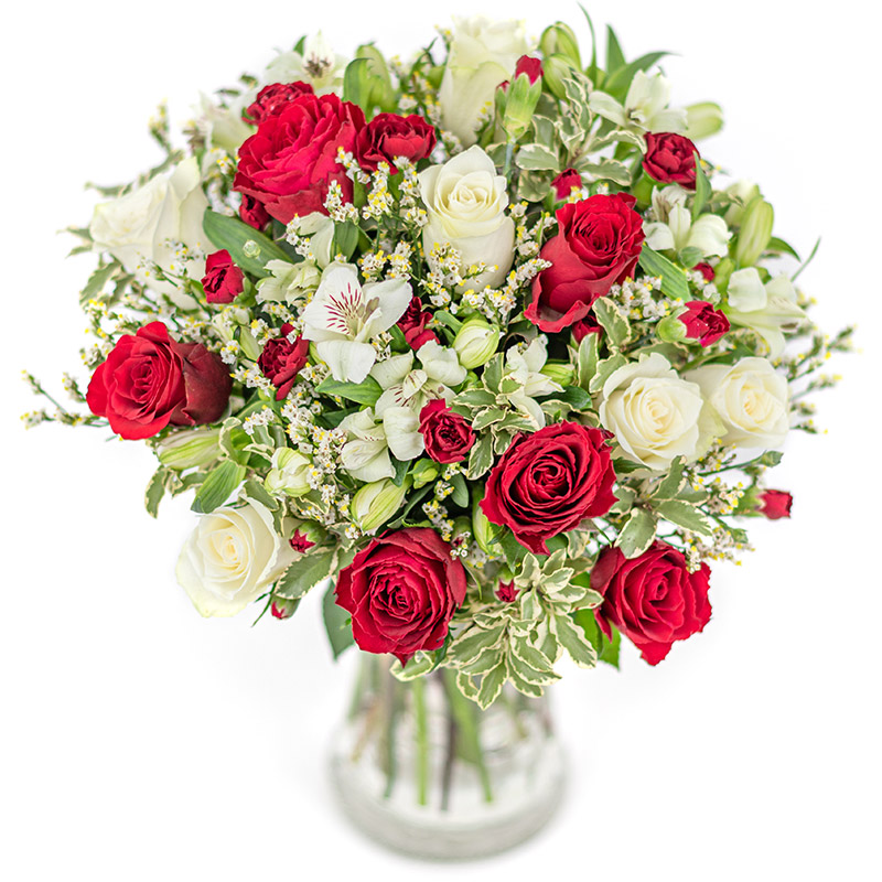 Send a bouquet of red roses & white Peruvian lilies | Euroflorist
