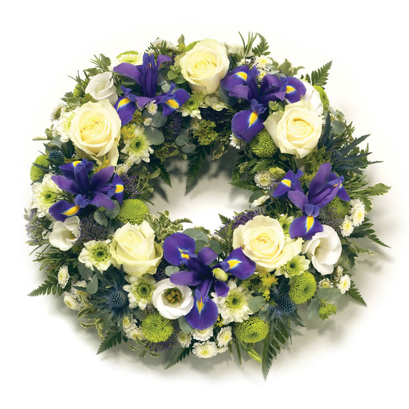 Elegante rouwkrans in blauw en wit | Euroflorist