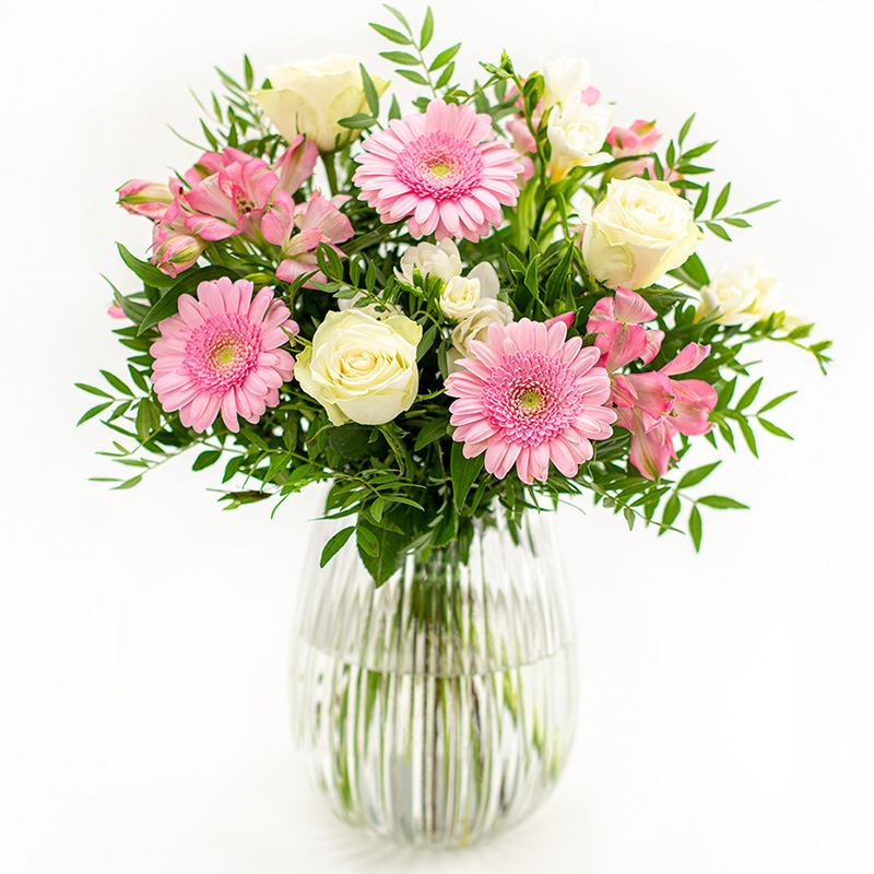 Stylish pink bouquet with roses and germinis
